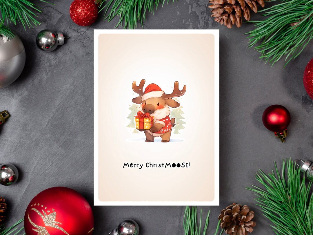 Moose Christmas Card Holiday Merry Greeting Host Gift Long Distance ...