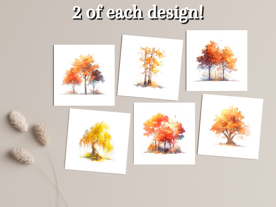 Mini Fall Thank You Cards Autumn Trees Blank Set Variety 12 Pack Bundle ...