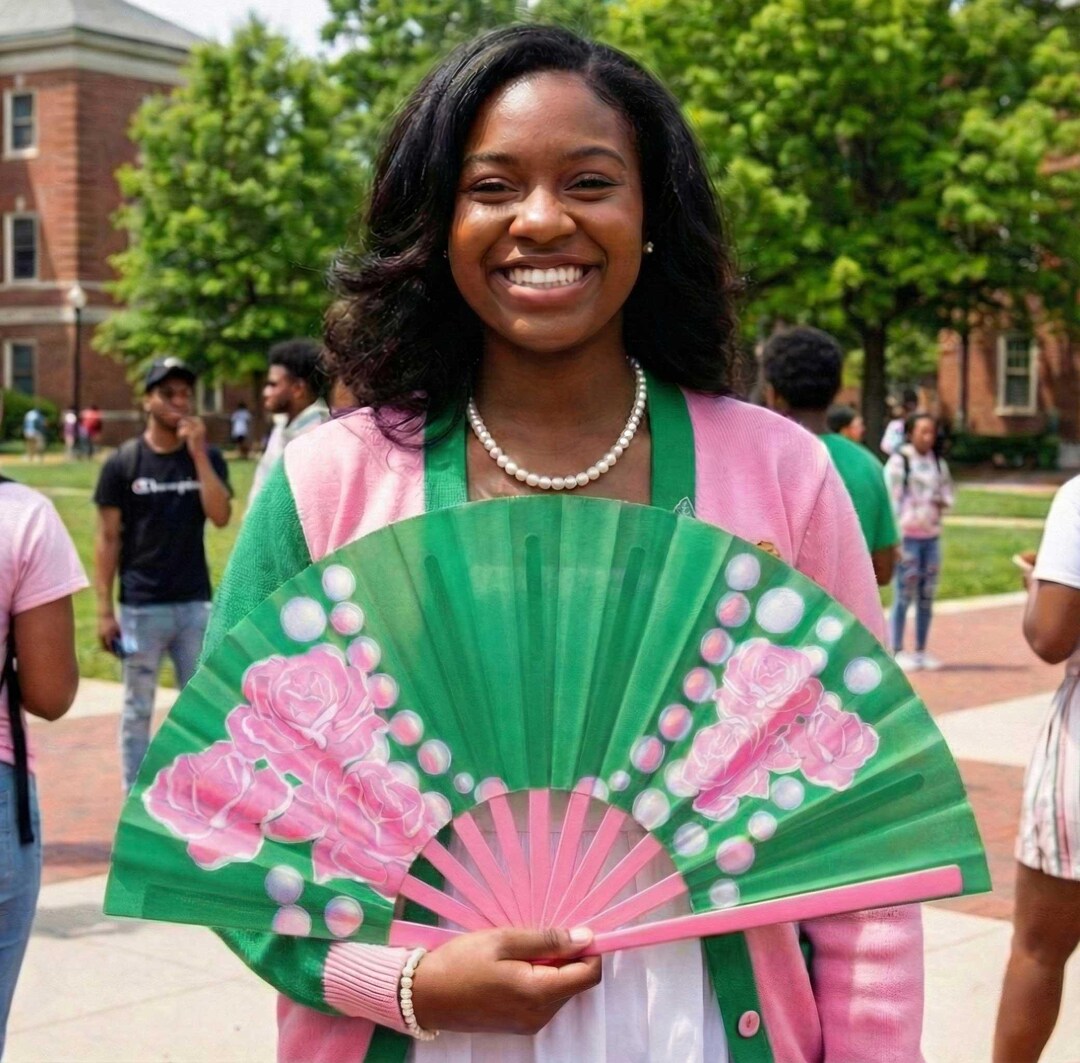Oversized Pink and Green Pearl Hand Fan | Large Alpha Lady Folding Fan ...