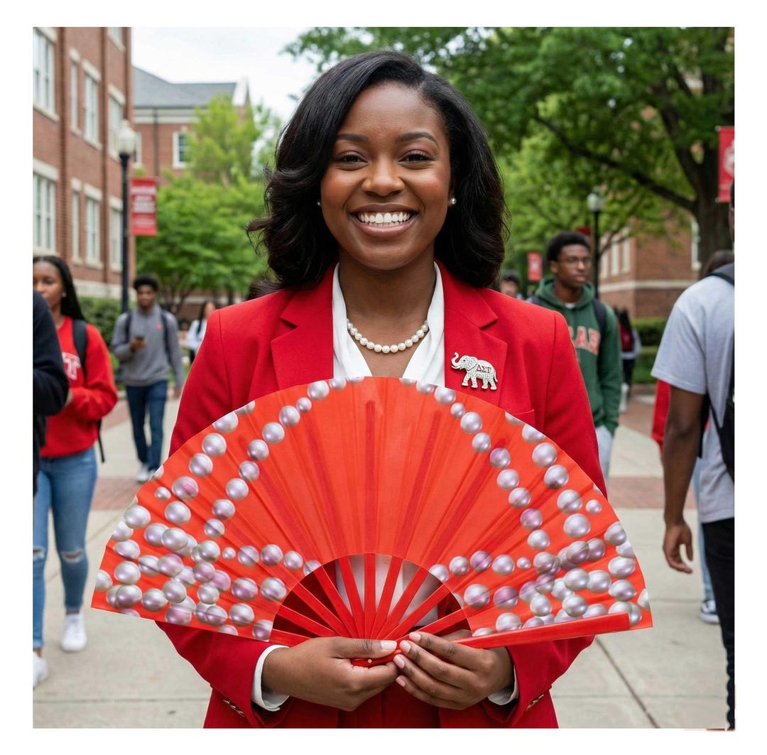 Oversized Crimson and White Pearl Hand Fan | Large Delta Lady Folding ...