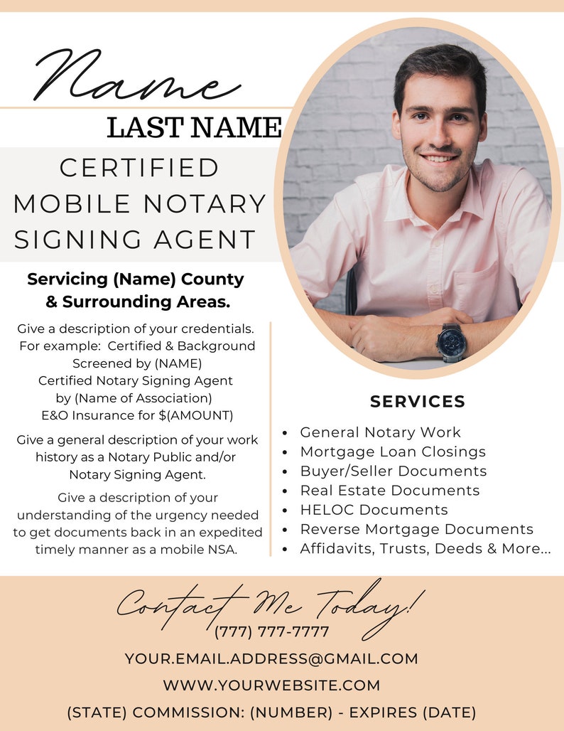 Notary Signing Agent Marketing Template Flyer Tan Canva Template ...