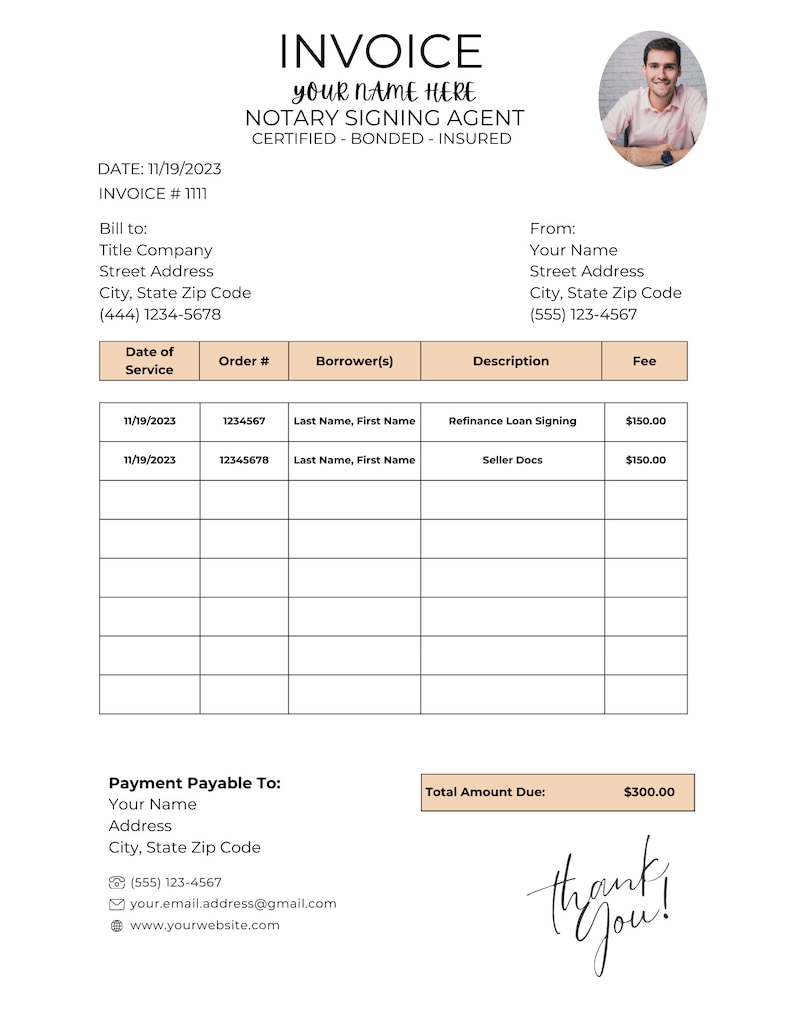 Notary Signing Agent Template Invoice Tan Canva Template - Etsy