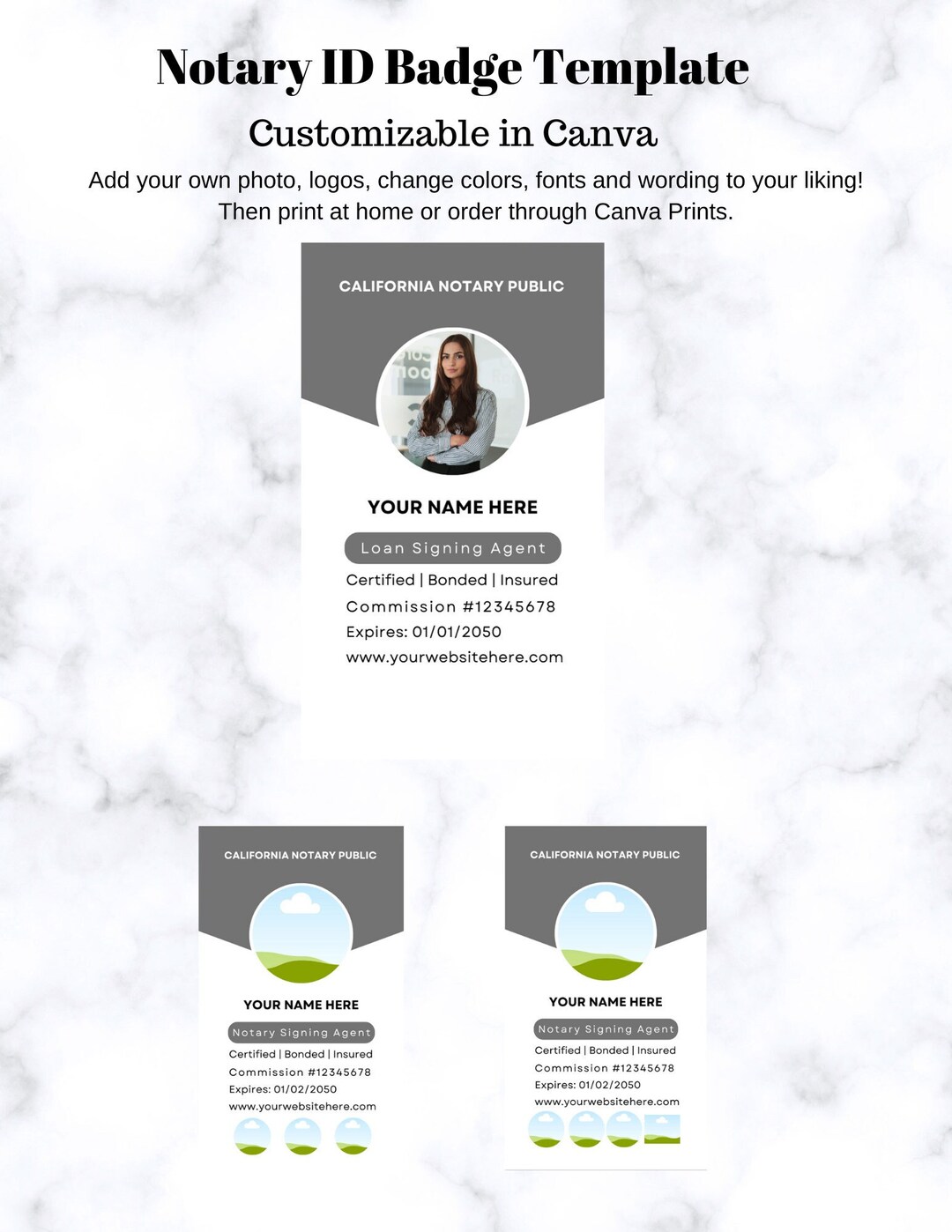 Gray & White Notary Badge Template, NSA ID Card, Notary Signing Agent ...