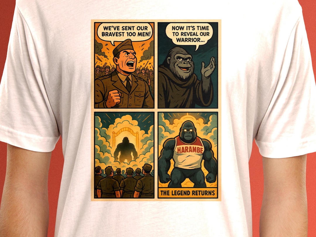 100 Men Vs Gorilla Meme Tee - Harambe's Return Comic Shirt – the Legend ...