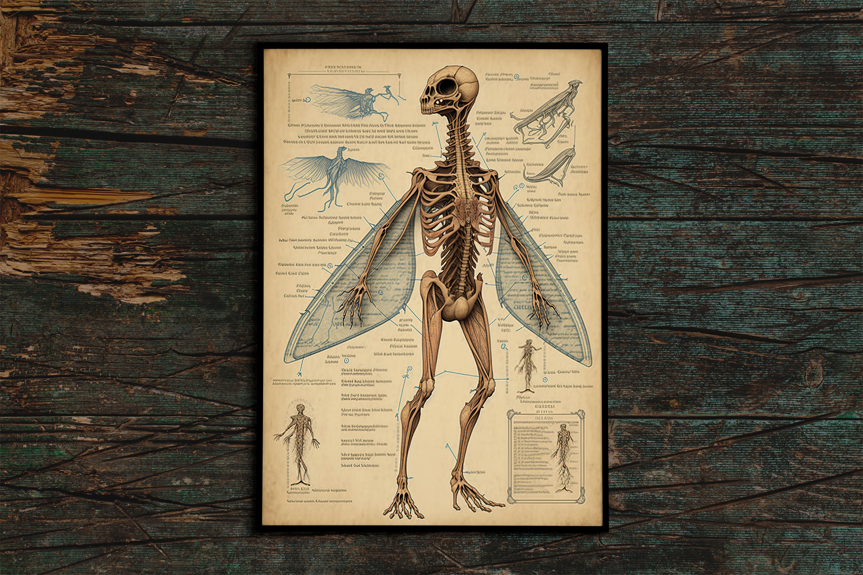 Vintage Flying Alien Anatomy Diagram Goth Decor, Home Decor, Art Poster ...
