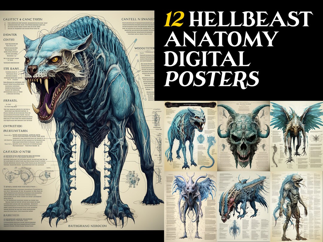 20 Hellbeast ANATOMY Posters Digital Download Fishman, Creatures ...