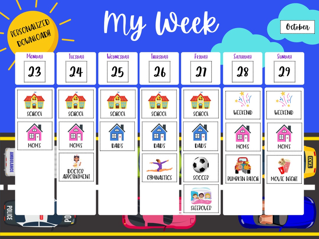 PERSONALIZED DOWNLOAD: My Week Kids Calendar, Kids Weekly Calendar ...