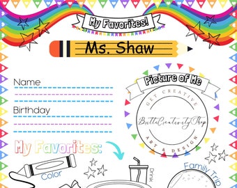 FIRST DAY All About Me Activity Sheet for Kids, Writing Prompt for Kids ...
