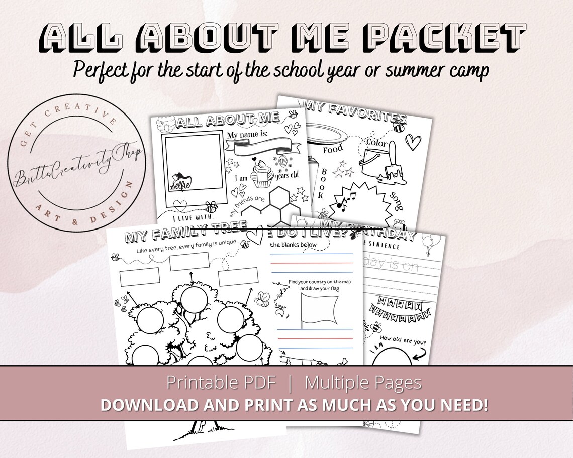 ALL ABOUT ME Packet, Digital Download, Writing Prompt for Kids ...