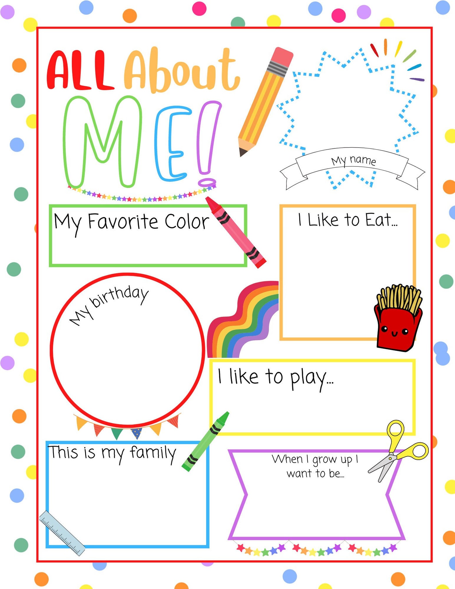 ALL ABOUT ME Sheets for Kids Printable Activity Writing - Etsy