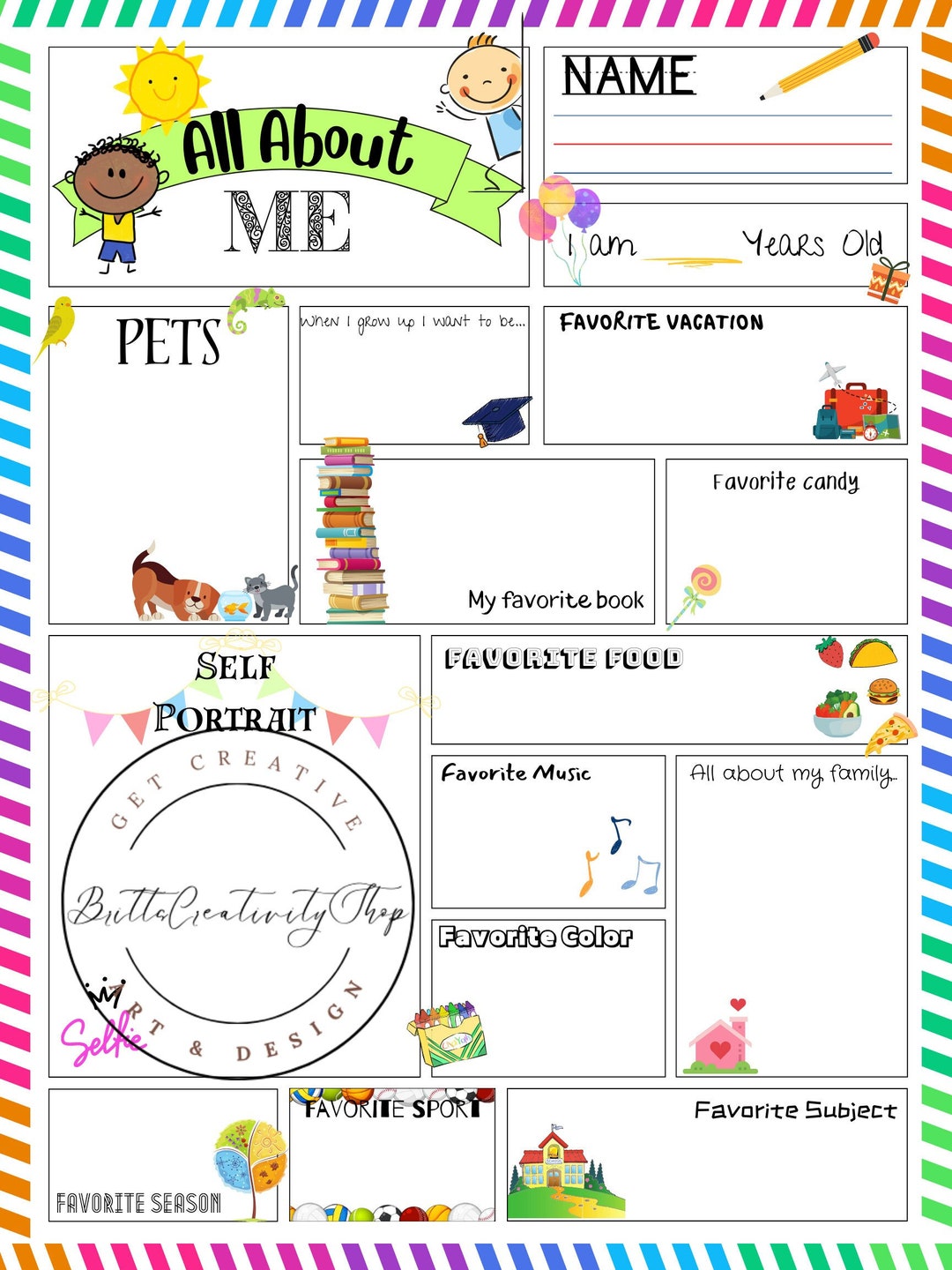 ALL ABOUT ME Poster Size Sheet, Printable, Writing Prompt for Kids ...