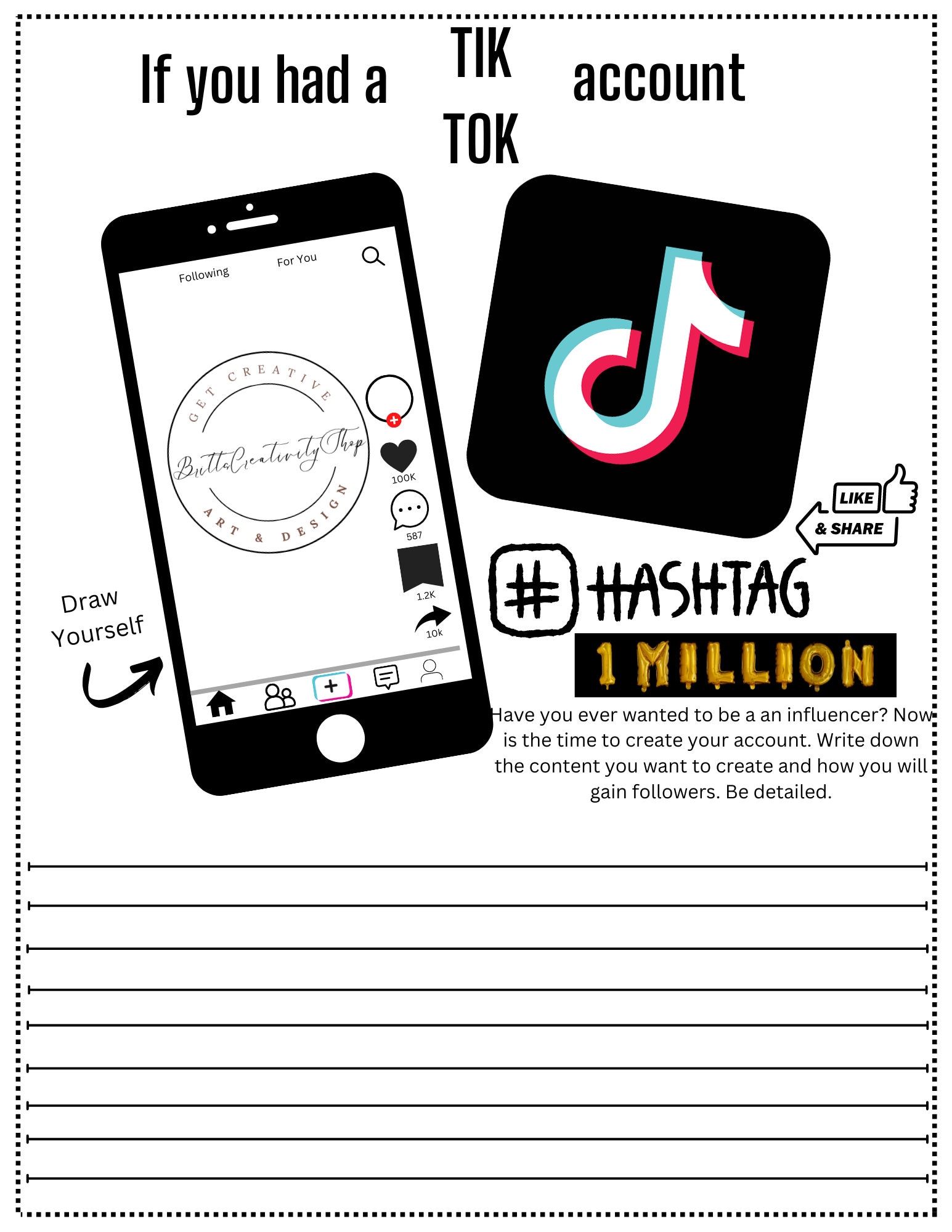 TIKTOK CAREER DAY Sheet, Printable Activity, Writing Prompt for Kids ...