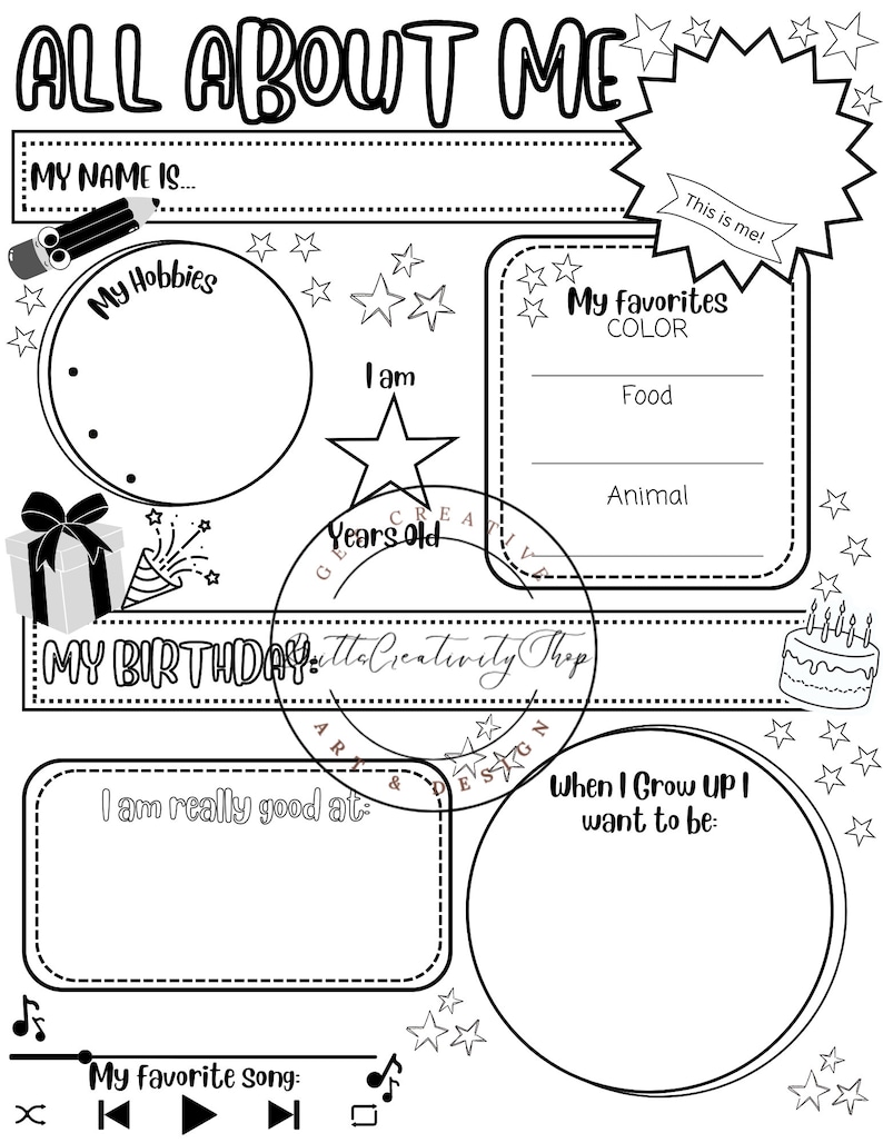 ALL ABOUT ME Sheets for Kids, Printable Activity, Writing Prompt for ...