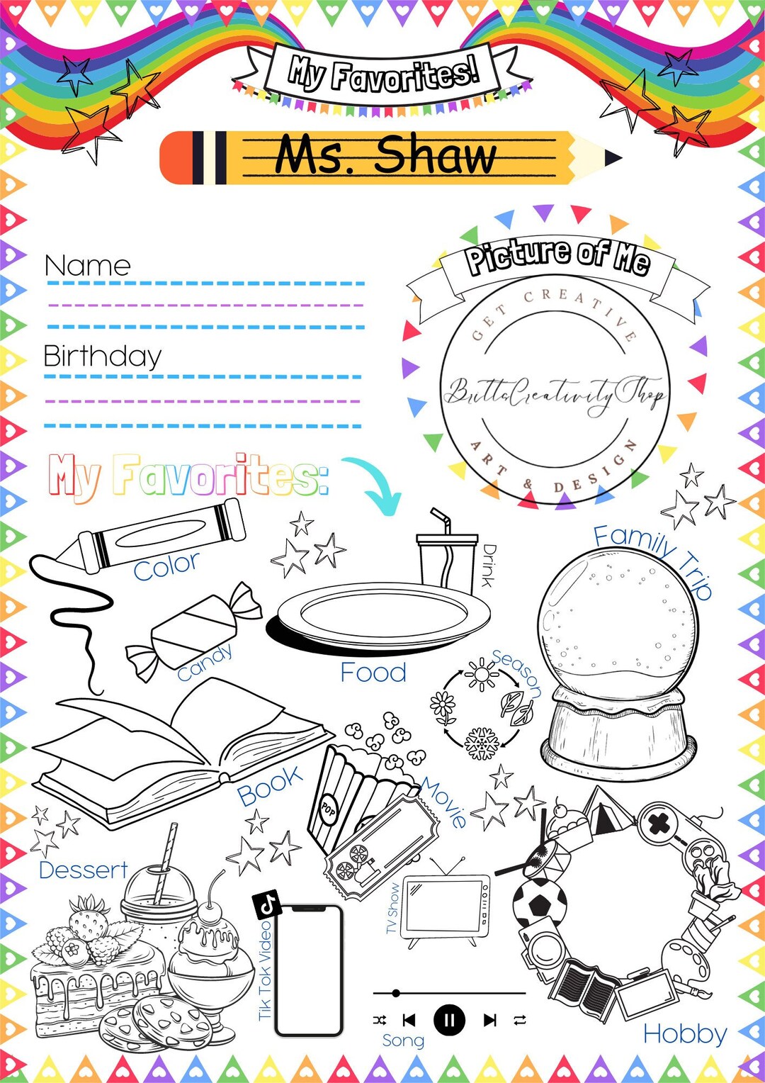 About Me - My Favorites for Kids, Editable Printable Activity, Writing ...
