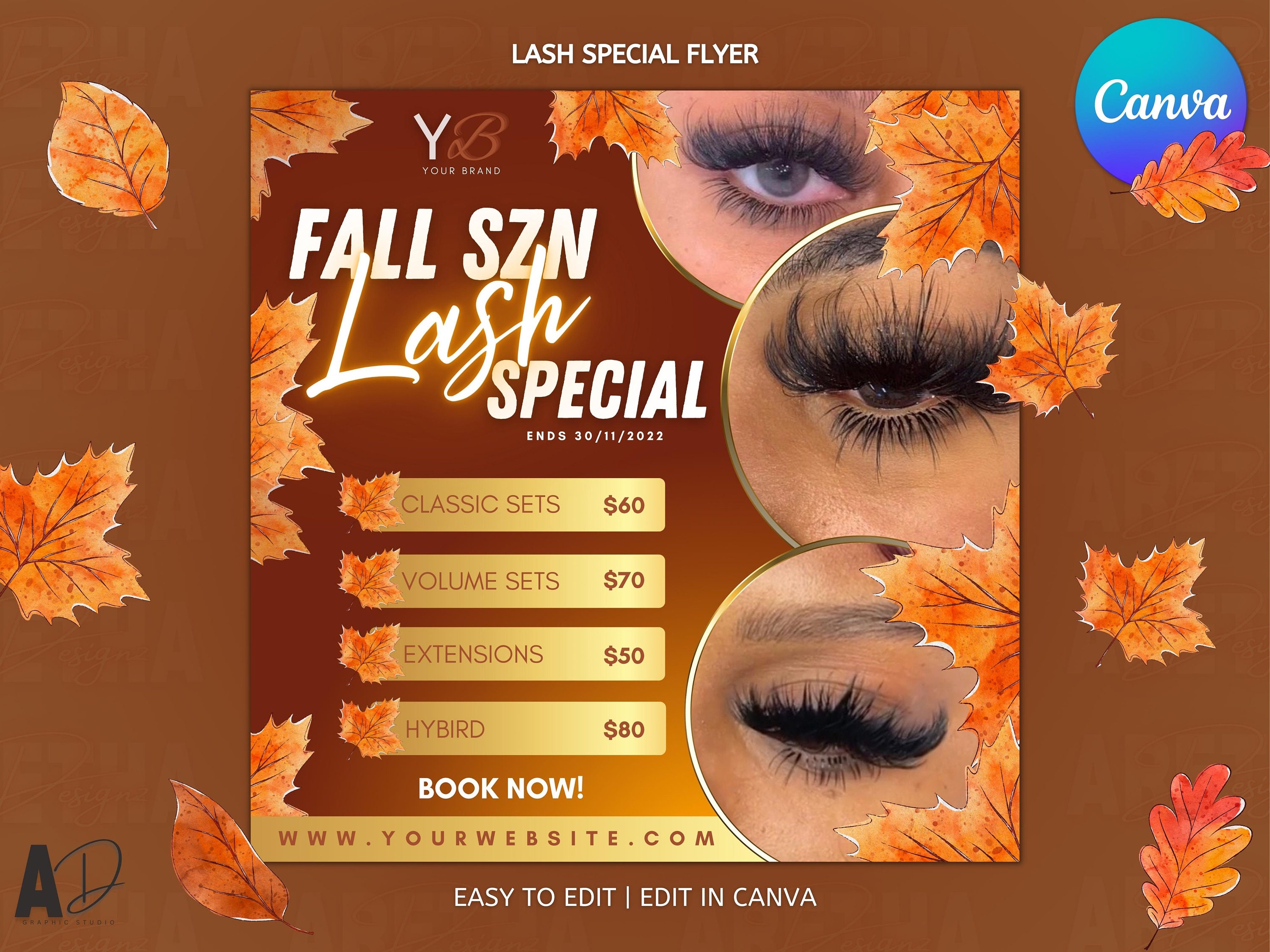 Editable Fall Lash Special Template, DIY Pre-made Flyer, Social Media Content, Digital Instagram ...