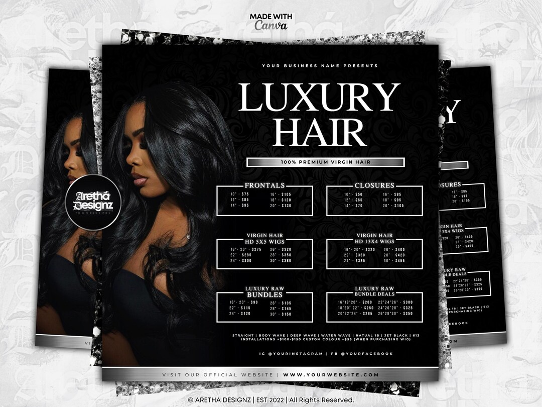 DIY Hair Bundles Price List Template: Luxury Hair Business (edit in ...