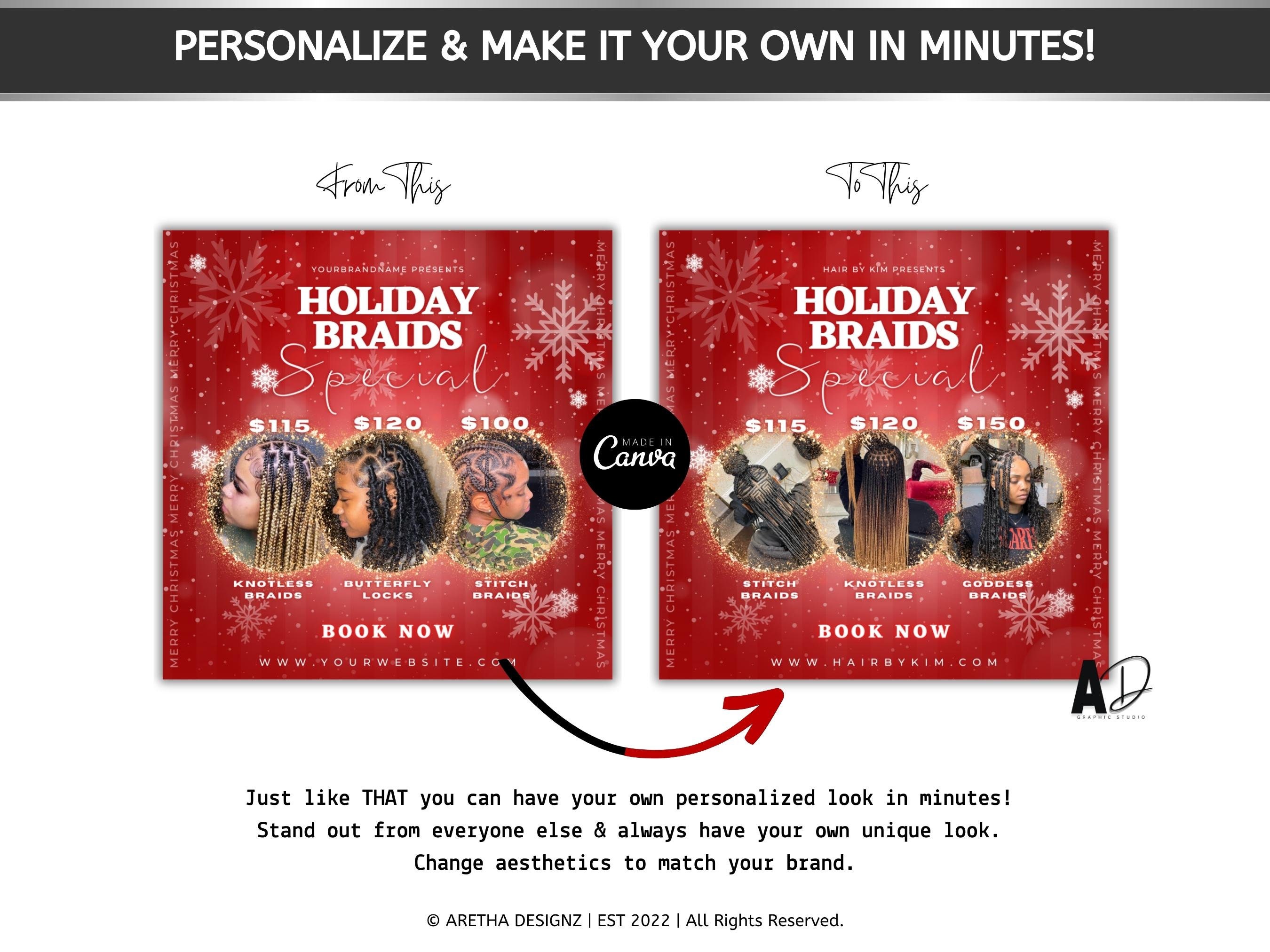 Holiday Season Braids Flyer, Hair Stylist Flyer, Hair Flyer, Premade ...