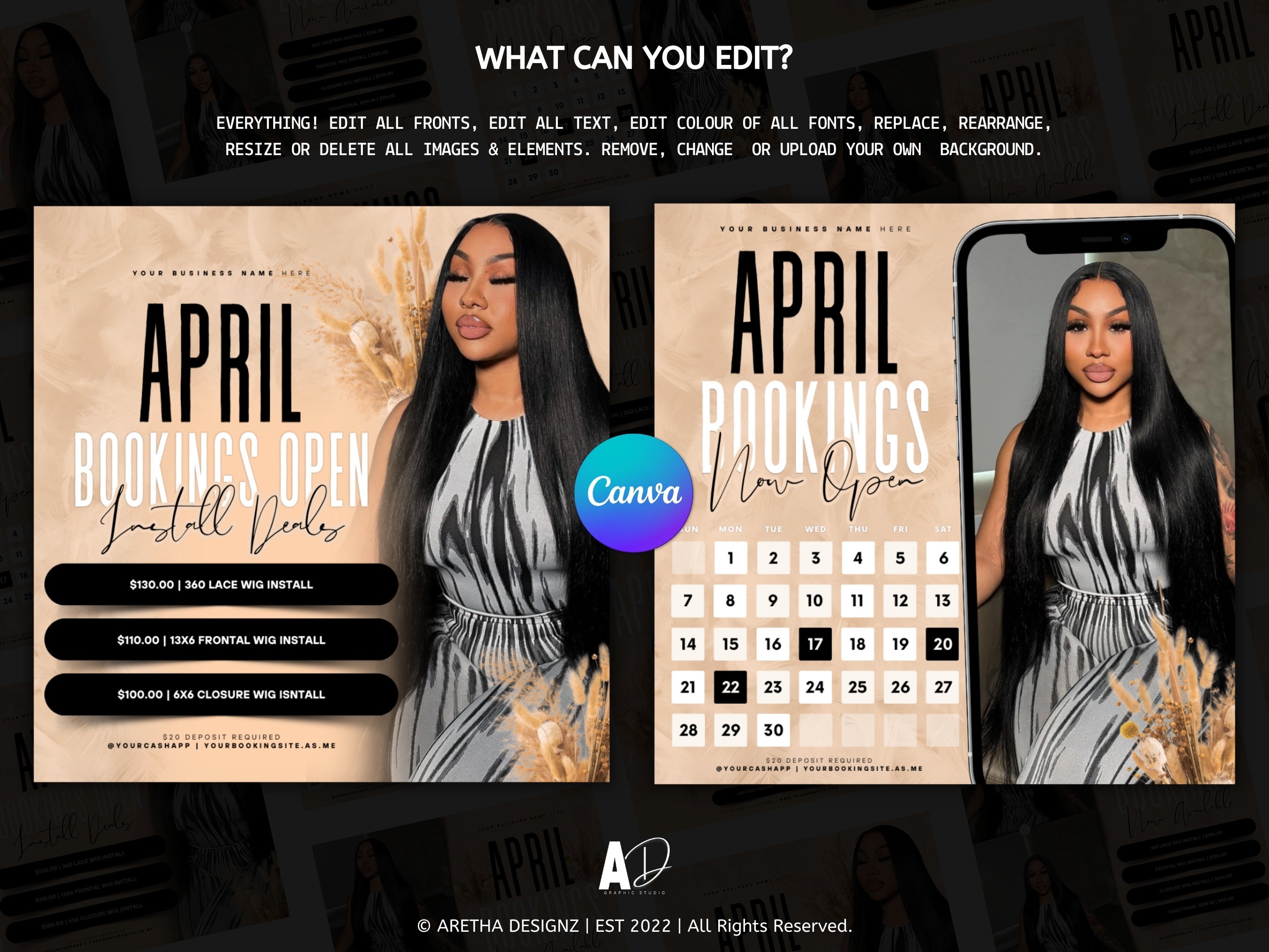 X4 Luxury April Booking Flyer Spring Flyer Bundle, Easter Hair Deals ...