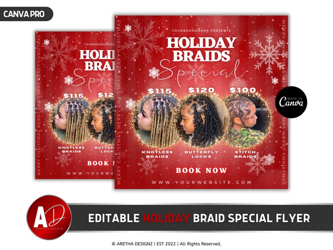 Holiday Season Braids Flyer, Hair Stylist Flyer, Hair Flyer, Premade ...