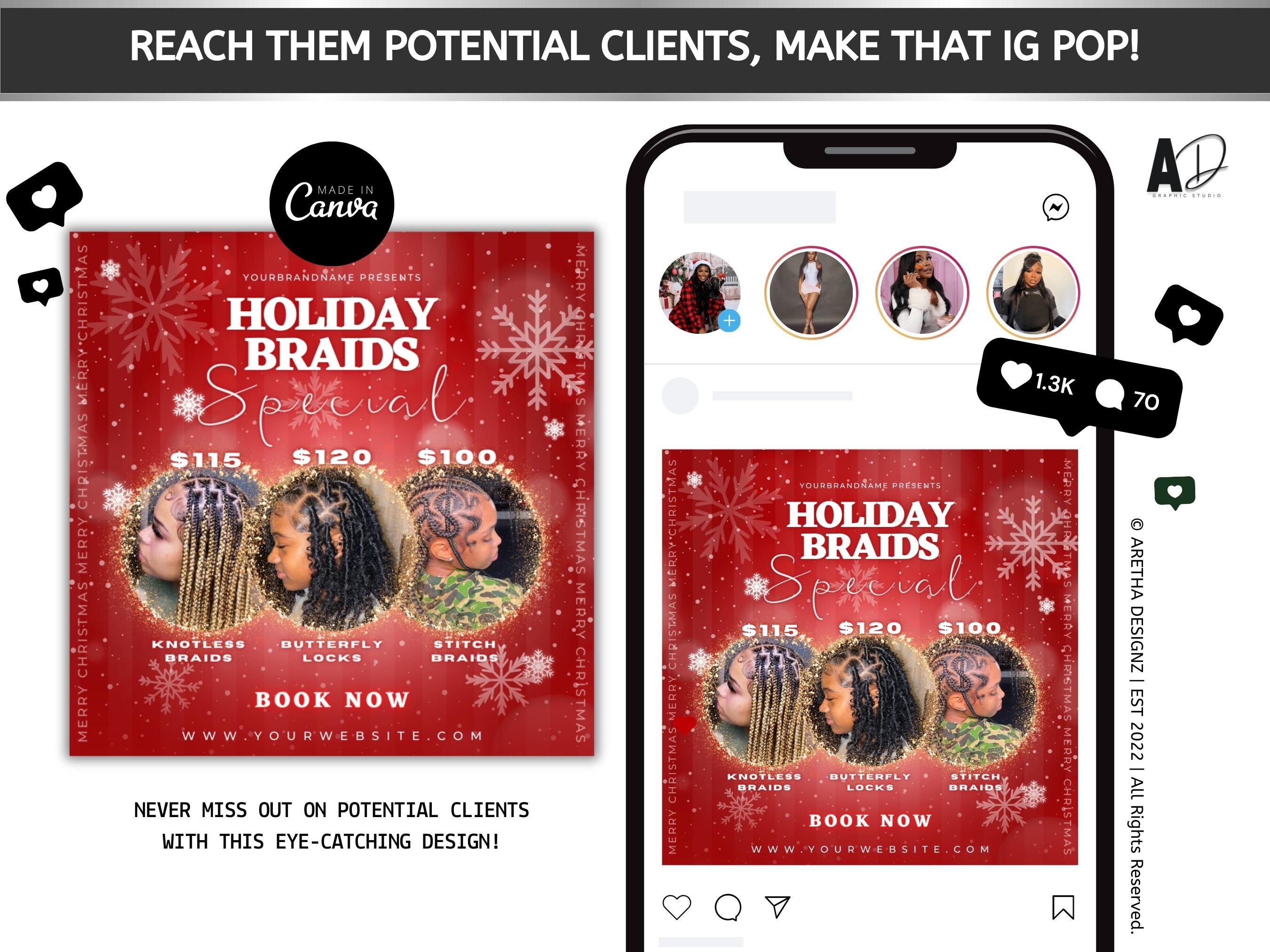 Holiday Season Braids Flyer, Hair Stylist Flyer, Hair Flyer, Premade ...