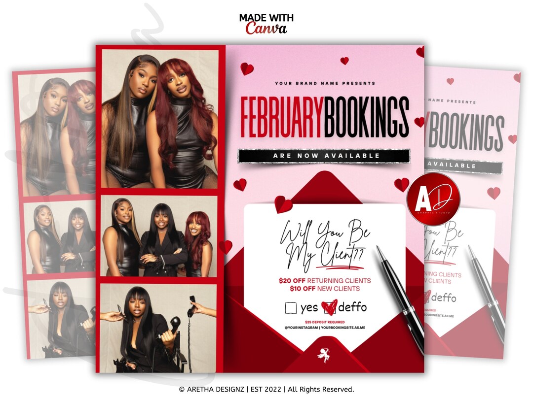 February Booking Flyer Valentines Hair Appointments Flyer, Book Now ...