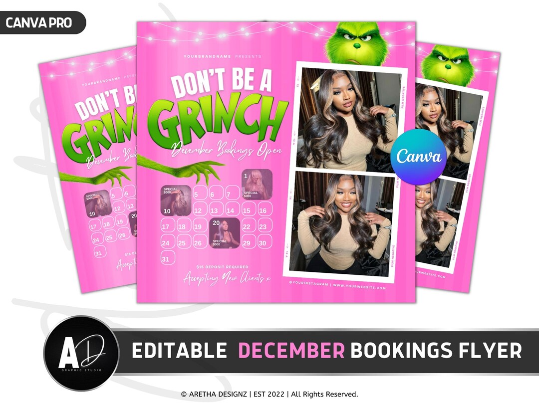 Editable Grinch Booking Flyer December Holiday SZN - Etsy UK