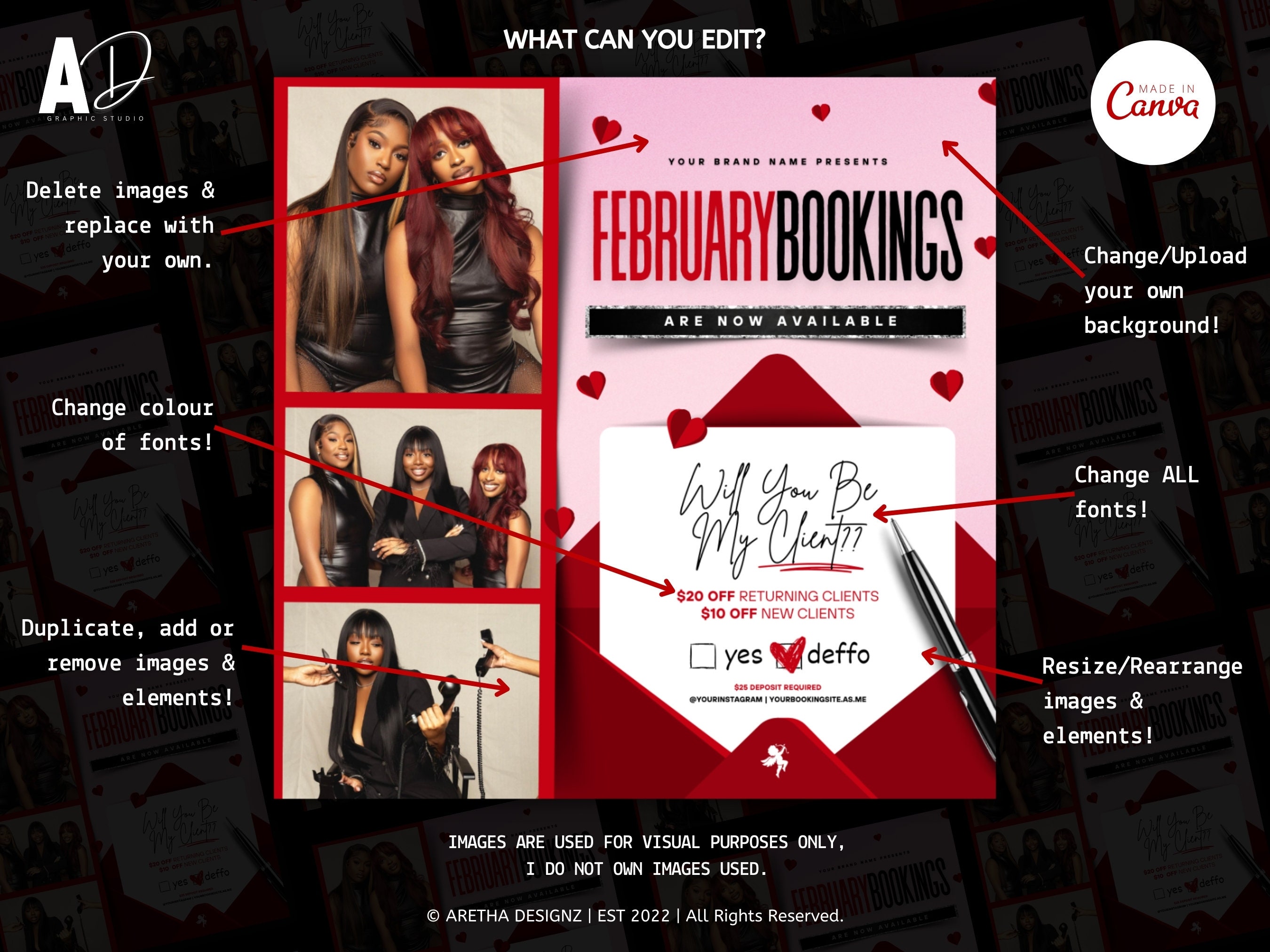 February Booking Flyer Valentines Hair Appointments Flyer, Book Now ...