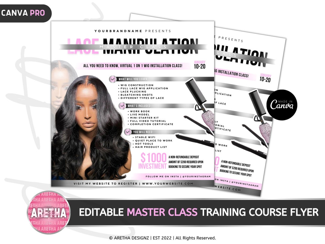 Editable 1 on 1 Wig Masterclass Flyer Template | Group Class Flyer ...