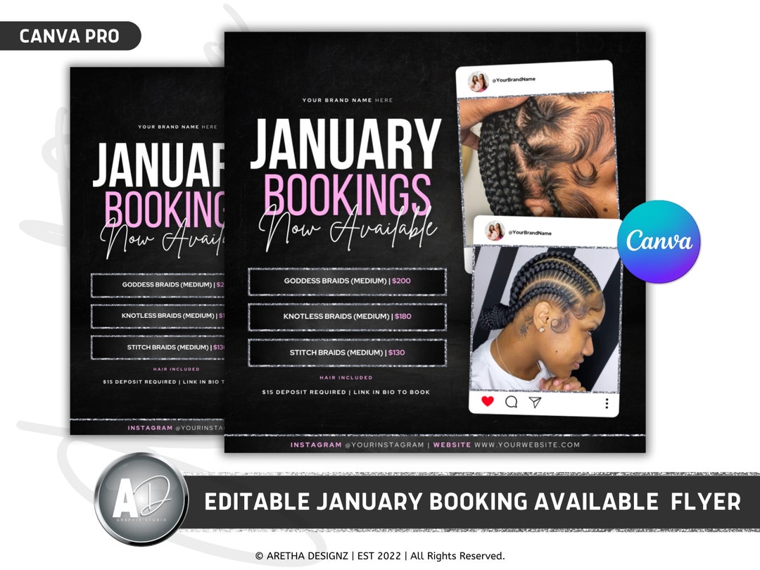 January Booking Flyer New Year, Appointment, Book Now, DIY, Braids ...