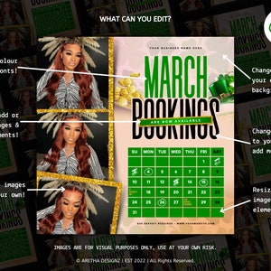 March Booking Flyer | March Calendar, DIY, Nails, Install, MUA, Braids ...