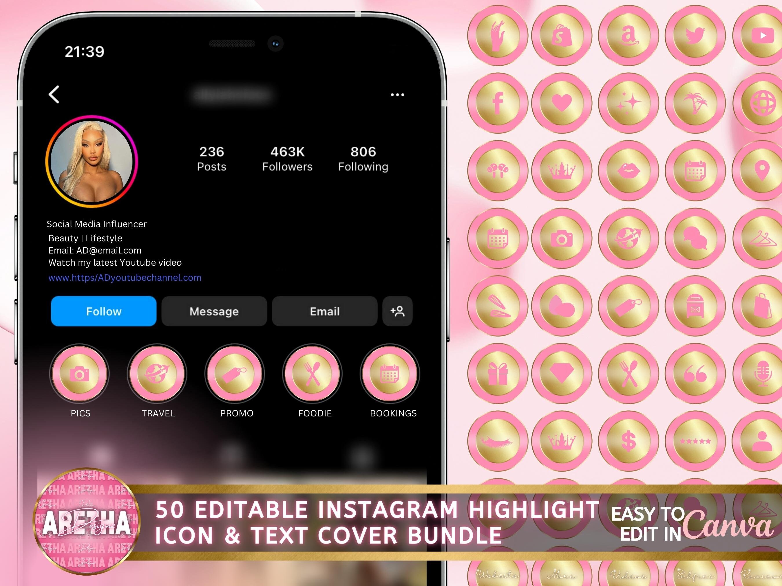 50 Instagram Highlight Icon & Text Cover Bundle, Instagram Highlight ...