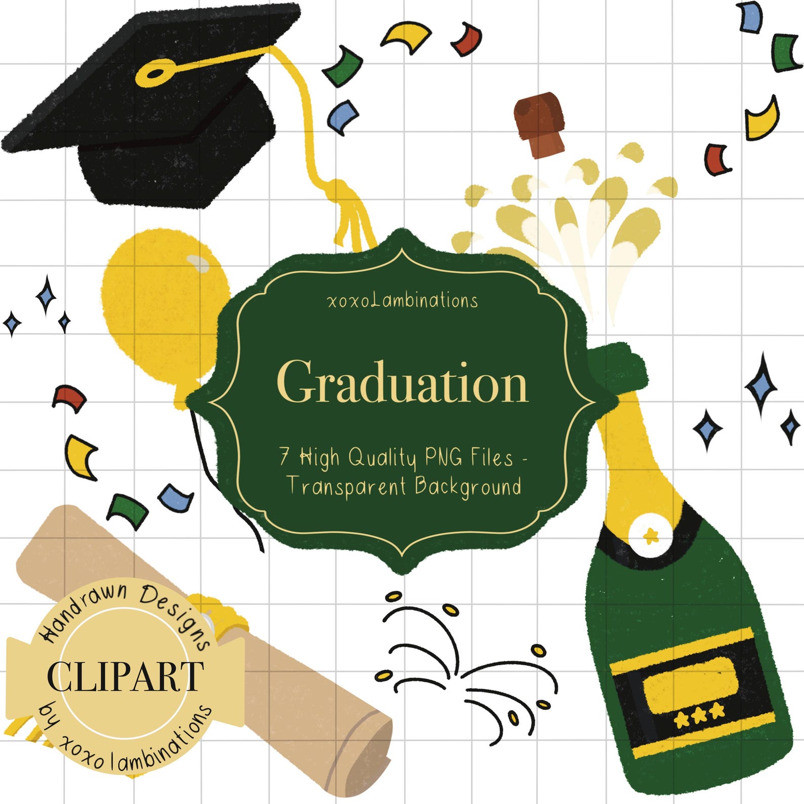 Graduation PNG Clipart Bundle - 7 Digital Illustrations for Sublimation ...