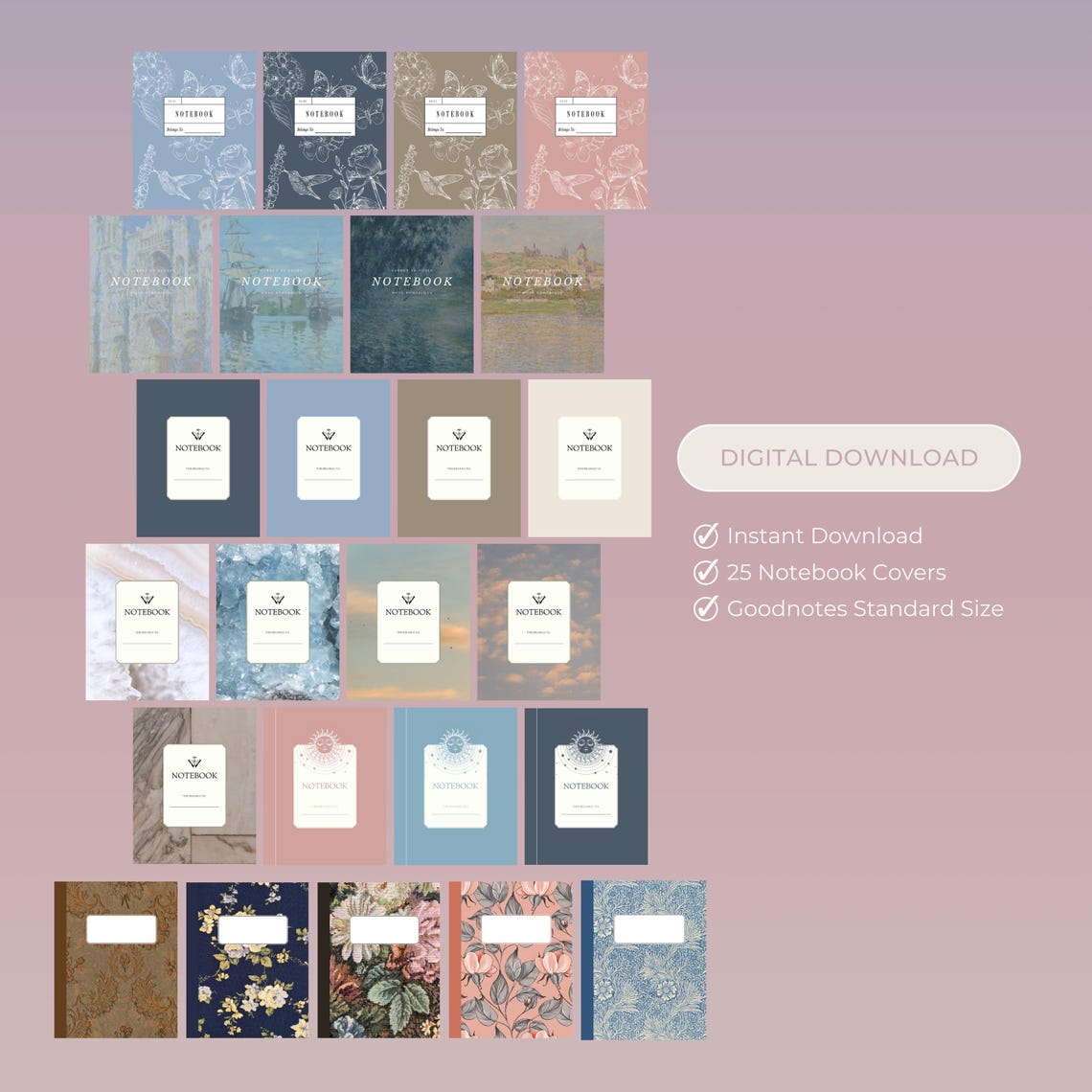 25 Aesthetic Digital Notebook Covers for Goodnotes Digital Journaling ...