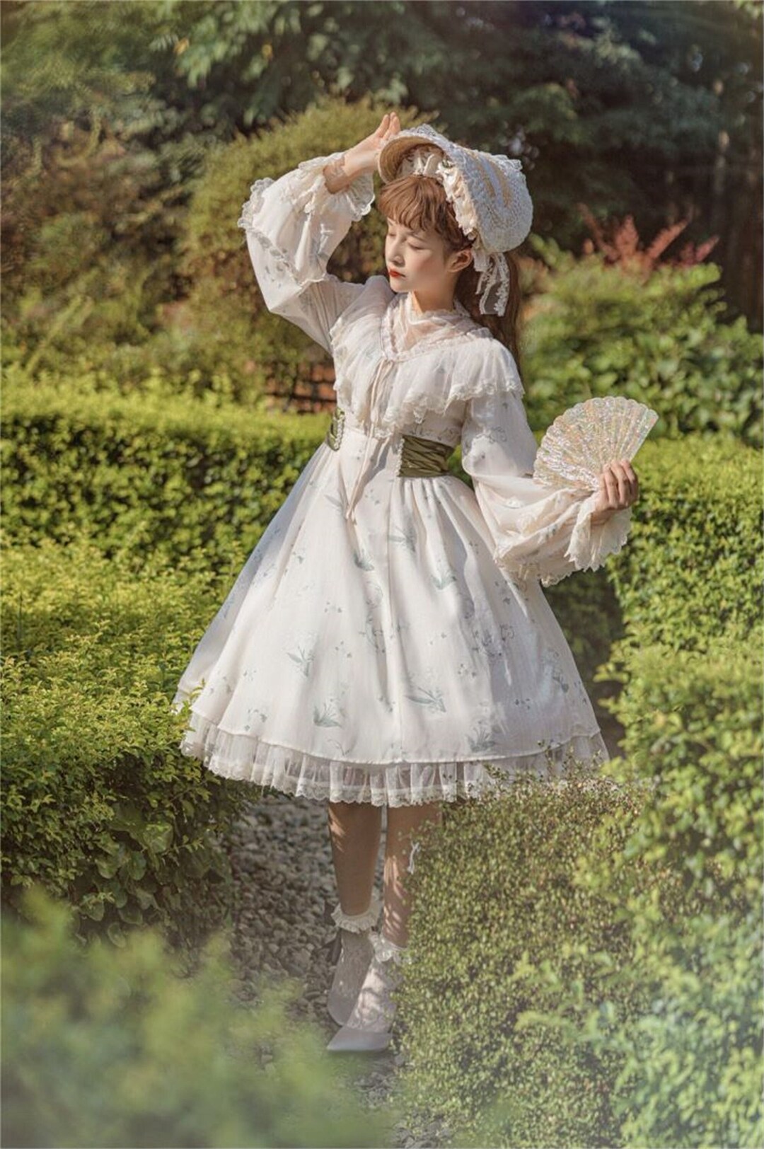 Elegant Floral Lace Lolita Dress With Green Belt Classical - Etsy