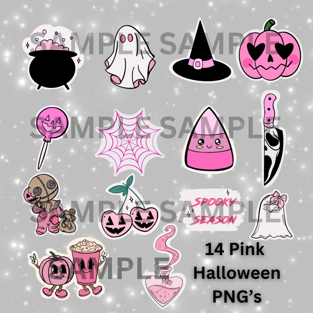 PINK HALLOWEEN Clip Art PNGS , Digital Stickers , Pink Pumpkin Candy ...