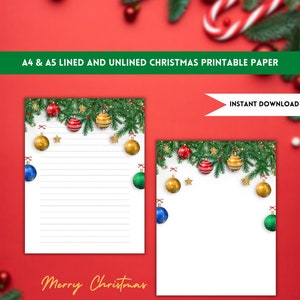 A4 & A5 Lined and Unlined Christmas Printable Paper, Festive Writing ...