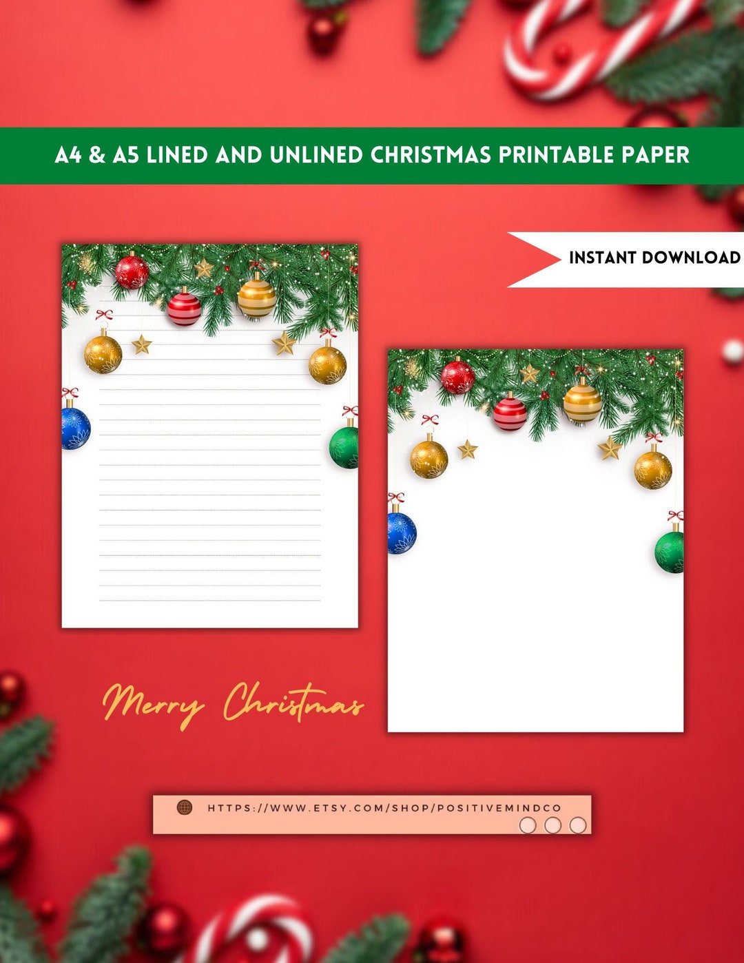 A4 & A5 Lined and Unlined Christmas Printable Paper, Festive Writing ...