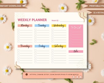 Weekly Planner Printable Landscape, Minimalist Weekly Schedule, Weekly ...
