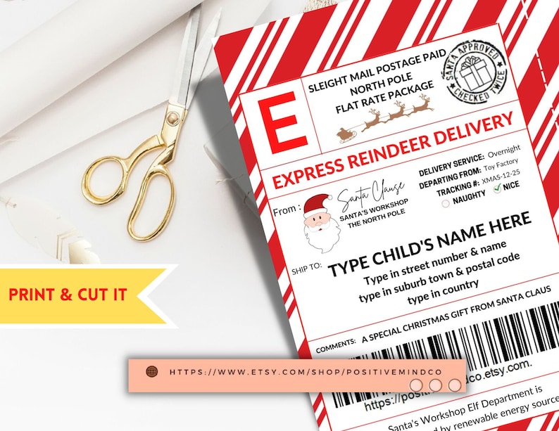 Santa Shipping Labels Template North Pole Mail Stickers Gift Large ...