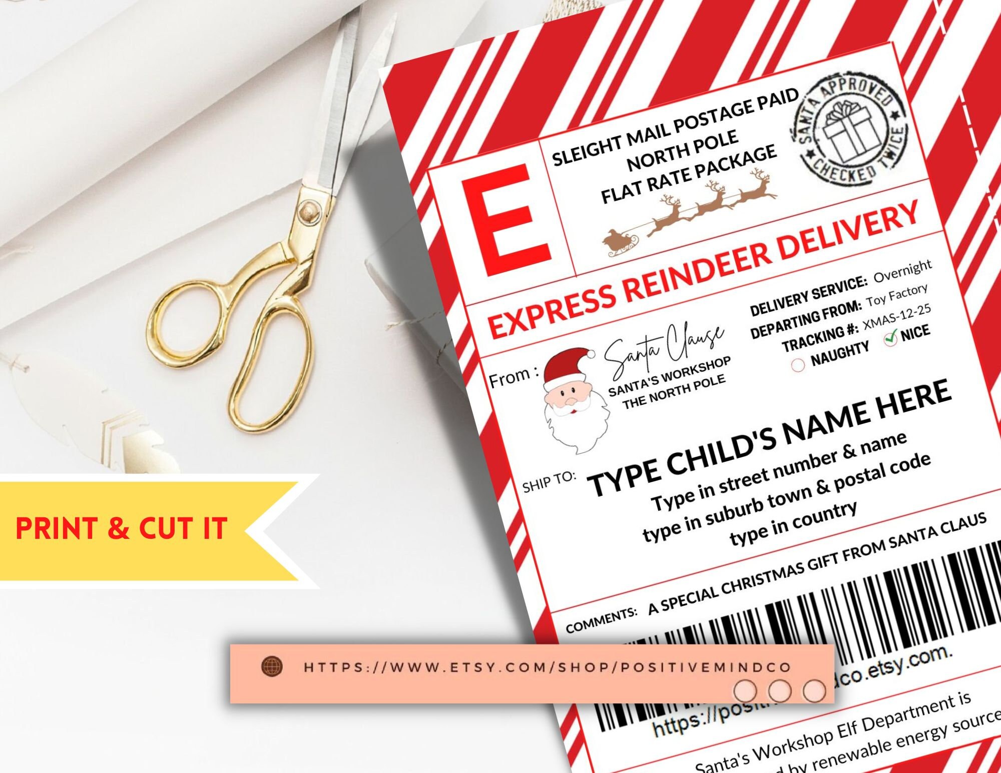 Santa Shipping Labels Template North Pole Mail Stickers Gift Large ...