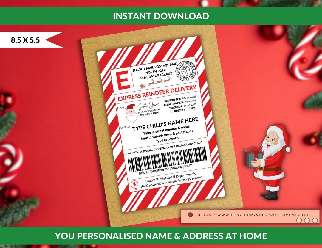 Santa Shipping Labels Template North Pole Mail Stickers Gift Large ...