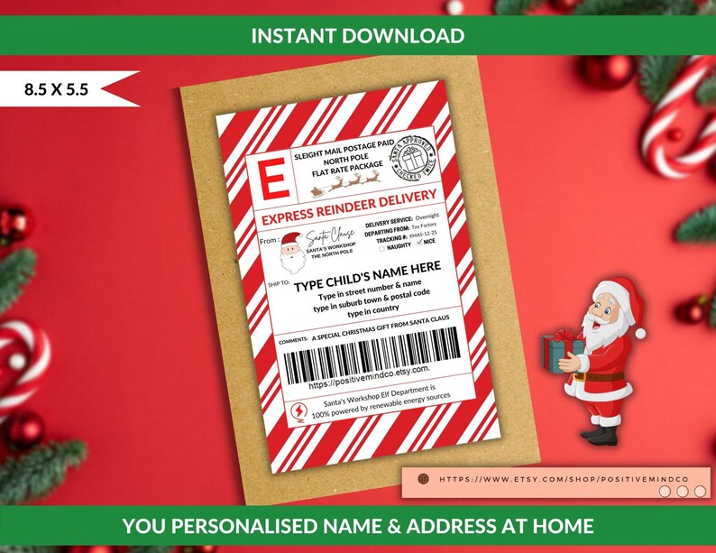 Santa Shipping Labels Template North Pole Mail Stickers Gift Large ...