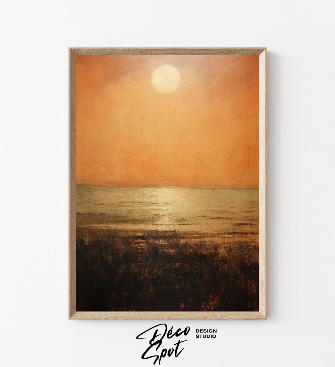 Amber Sunset Ocean Art Print | Warm Seascape Glow Printable | Coastal ...