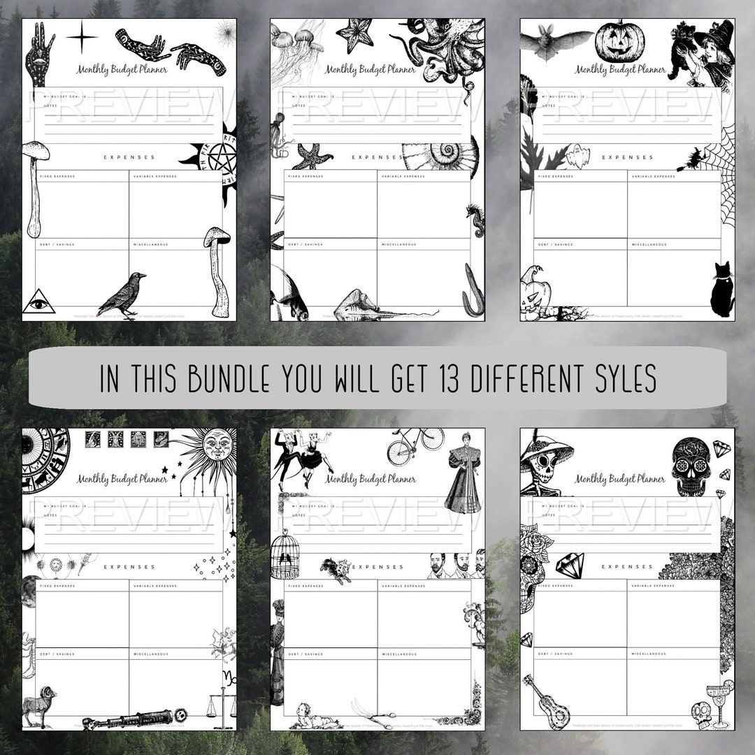 Monthly Budget Planner Printable Planner Dark Goth - Etsy