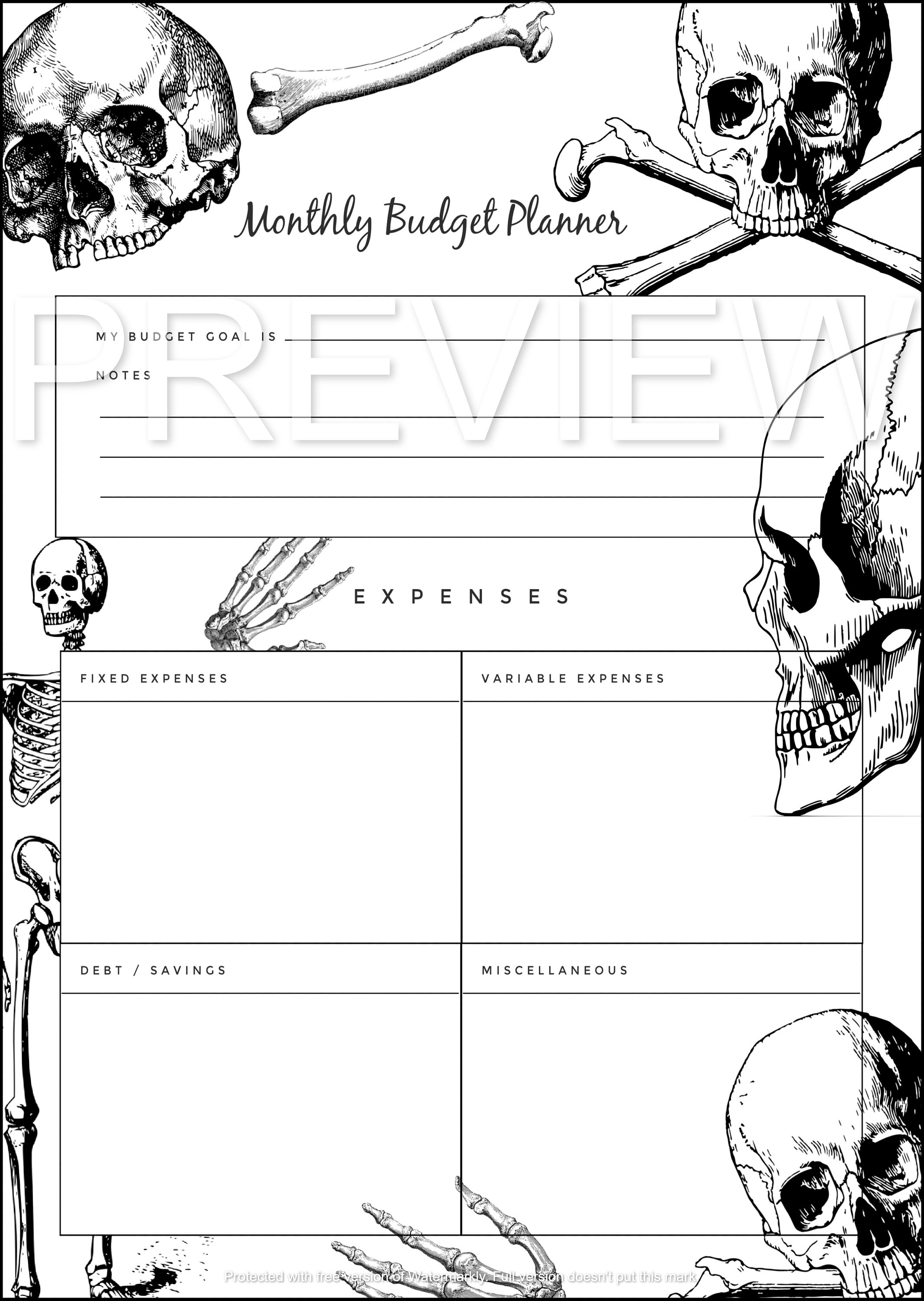 Monthly Budget Planner Printable Planner Dark Goth - Etsy