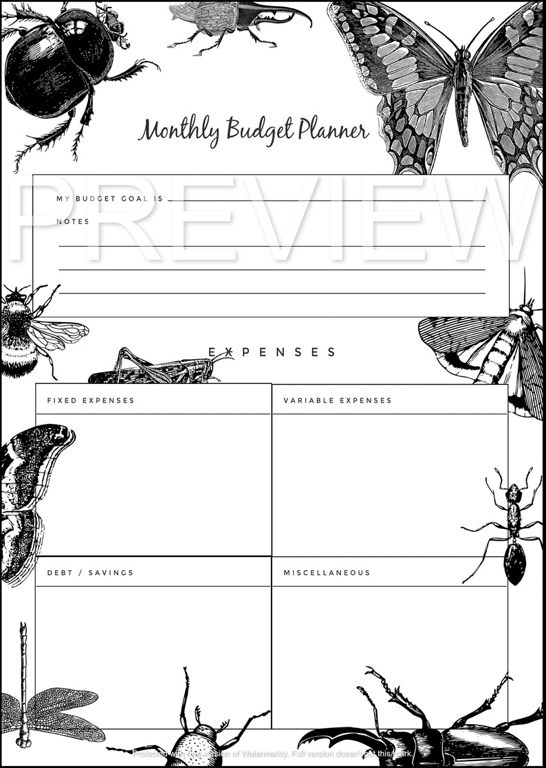 Monthly Budget Planner Printable Planner Dark Goth - Etsy