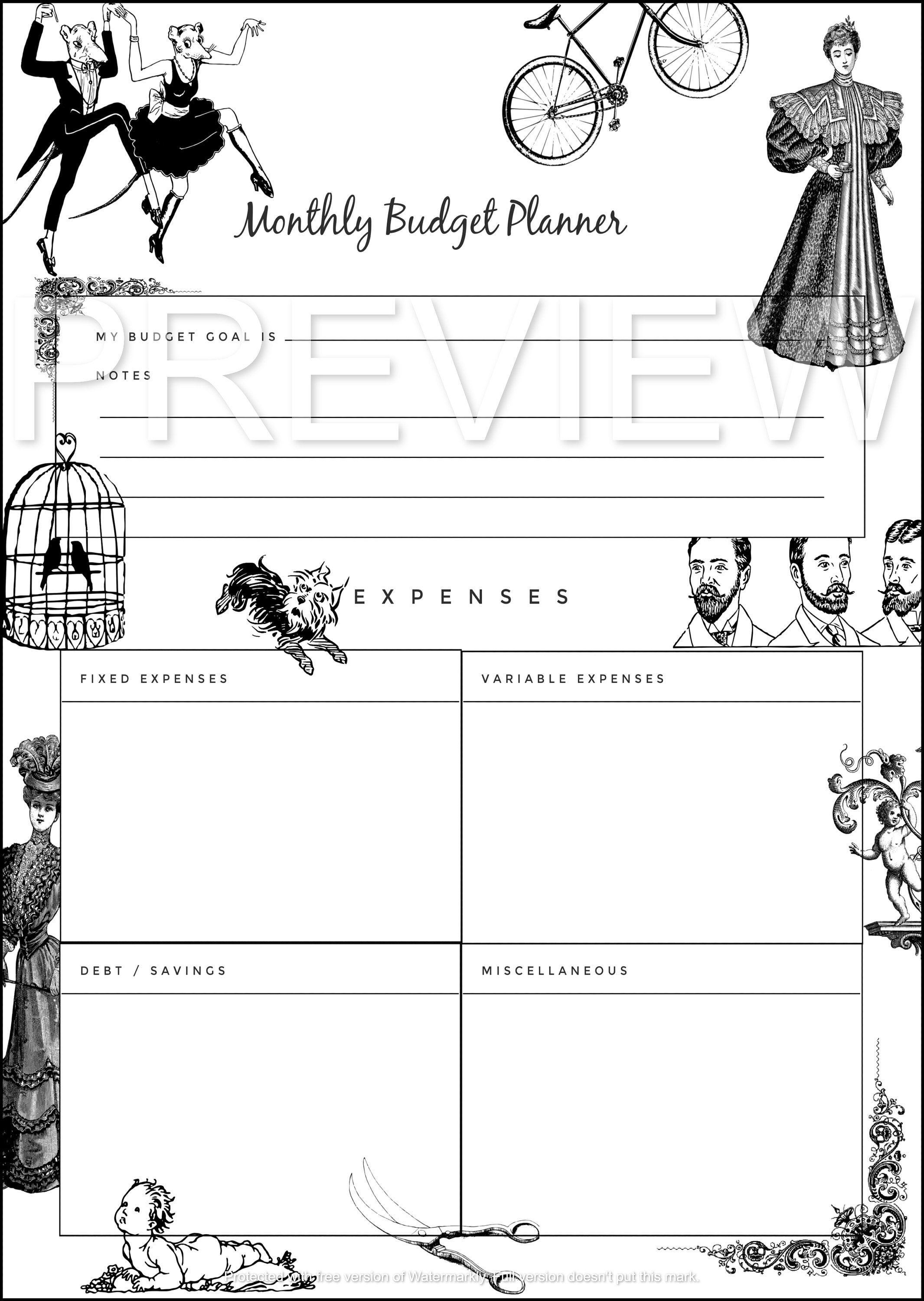 Monthly Budget Planner Printable Planner Dark Goth - Etsy