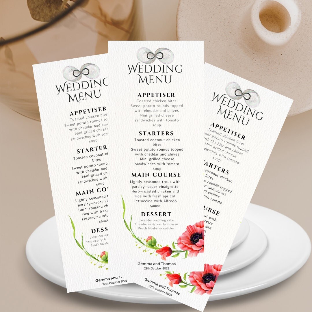 Wedding Menu , Editable Modern Wedding Menu , Wedding Digital Template ...