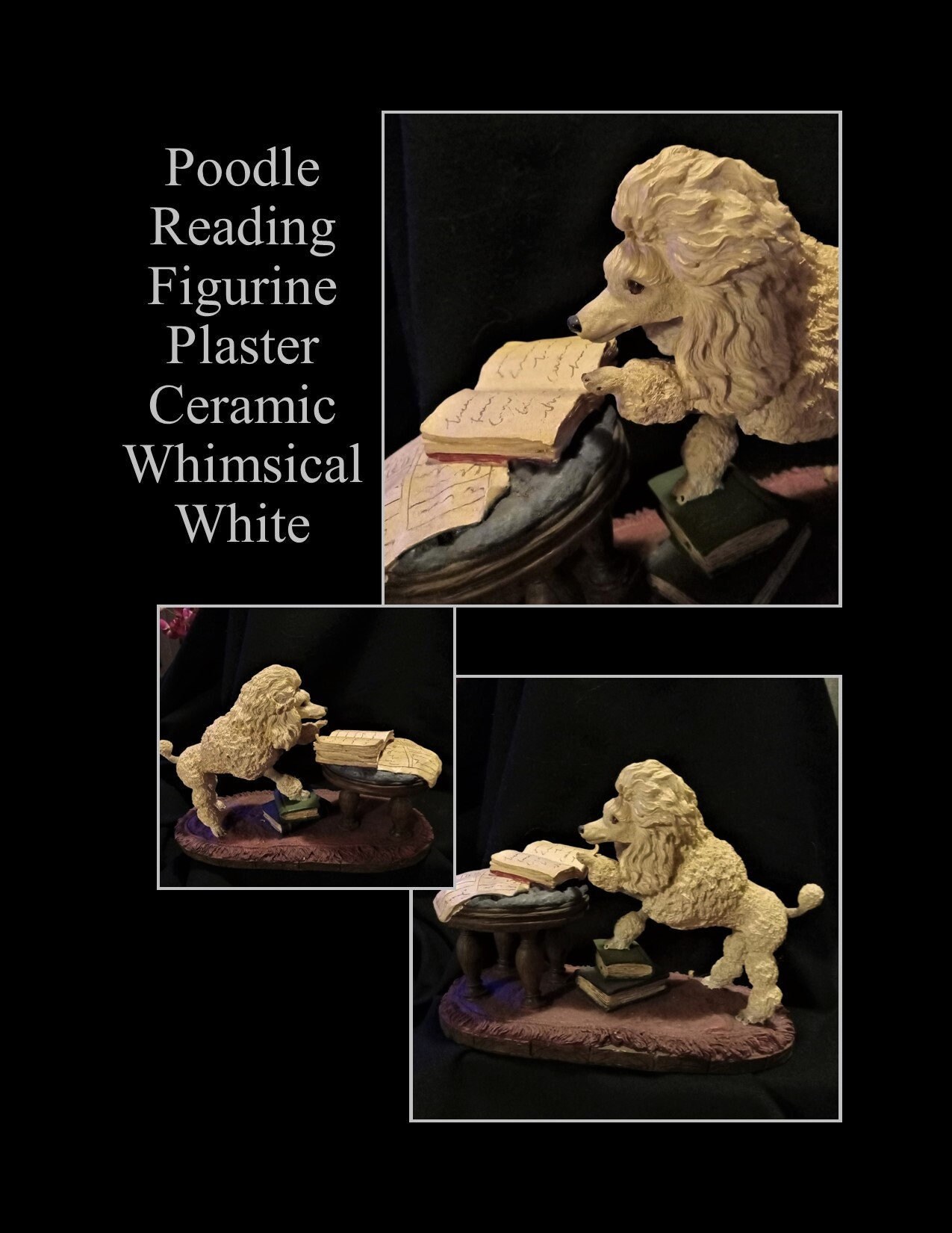 Rare Vintage Poodle Reading Figurine Plaster Ceramic Whimsical - Etsy