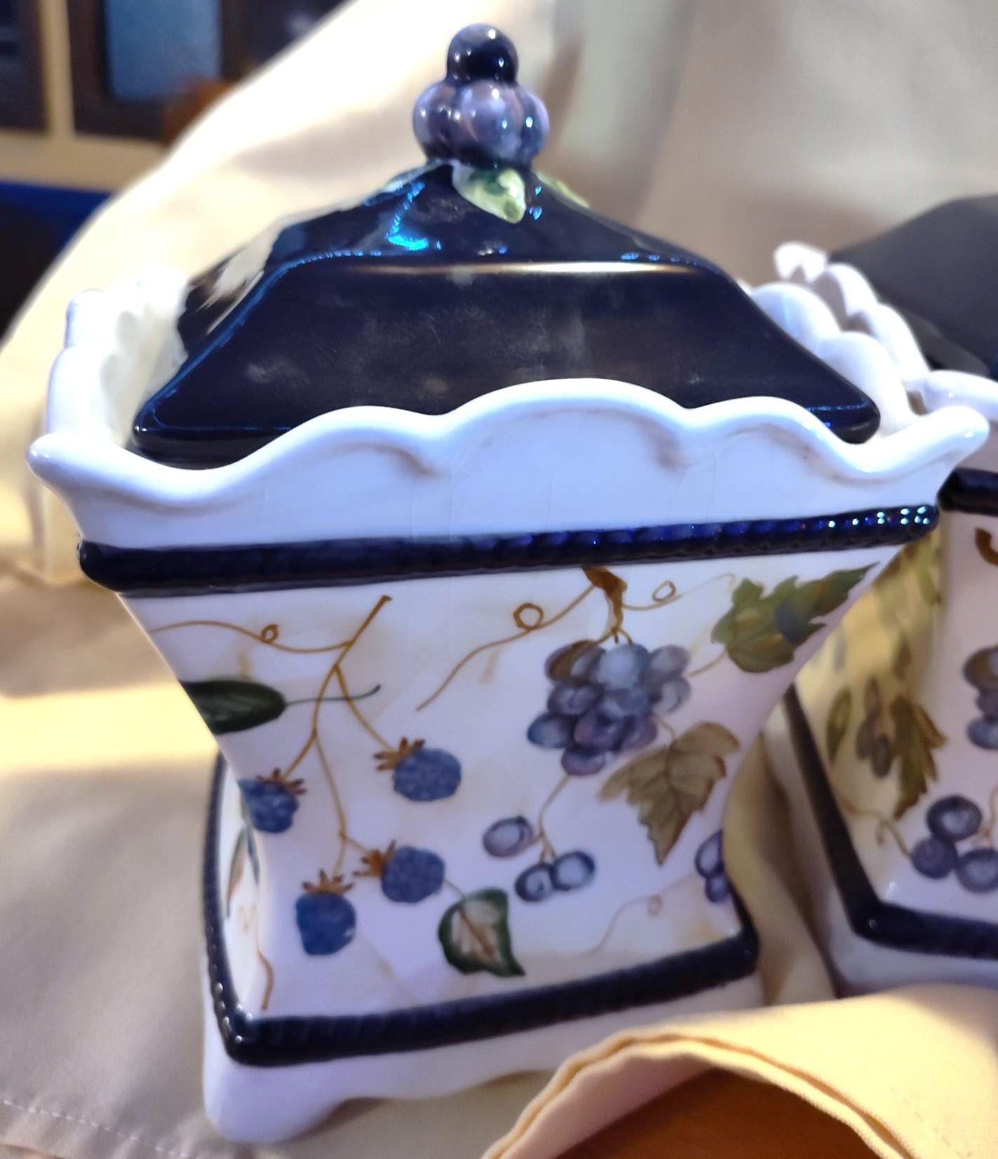 Vintage Capriware Hand Painted Canisters Ceramic Set of 3, Purple Grape ...